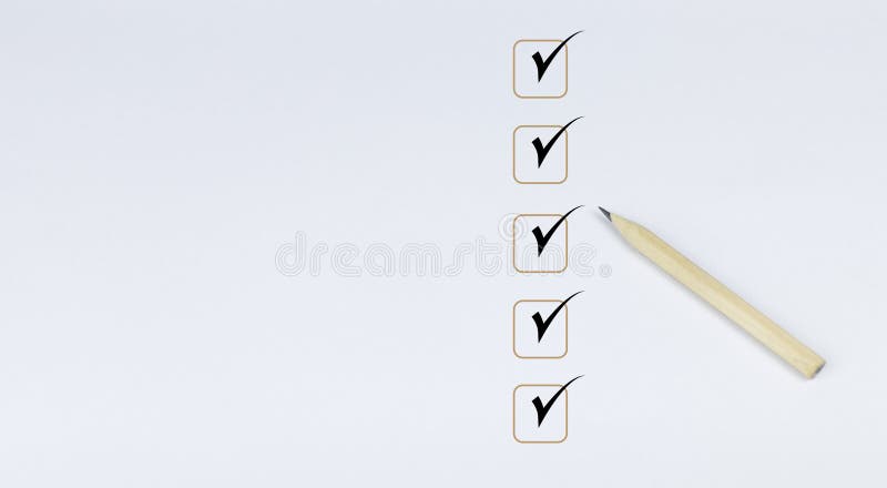 Correct Sign Marking on Checkbox and Pencil on White Paper and Copy ...