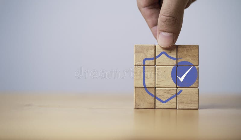 Correct Sign or Tick Mark Symbol on Wooden Block Cube for Verify Code ...