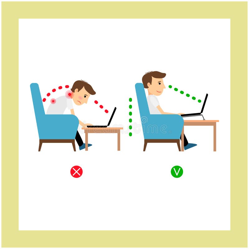 Correct Sitting, Laptop Use Position Stock Vector - Illustration of ...