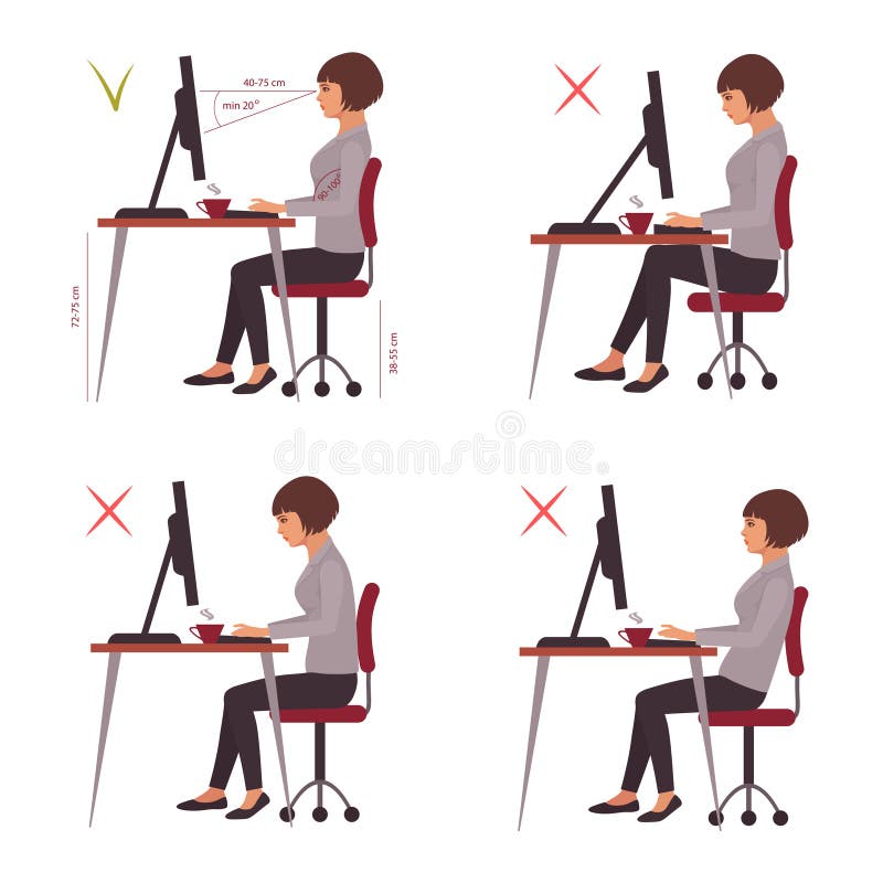 Correct Sitting Position, Office Desk Posture, Vector Stock Vector ...