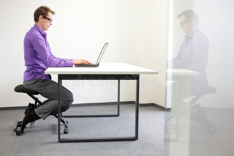 Correct Sitting Position at Workstation Stock Image - Image of computer ...