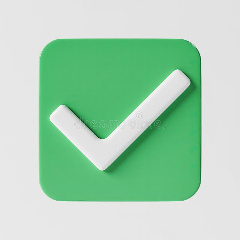 Correct Symbol Icon Isolated White Background, Checkmark Button, 3d ...