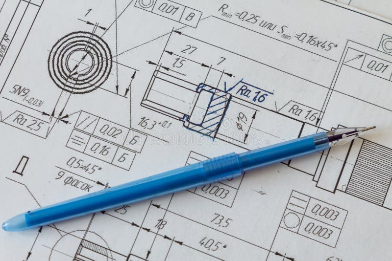 Correcting a Drawing with a Ballpoint Pen. Engineering Concept Stock ...