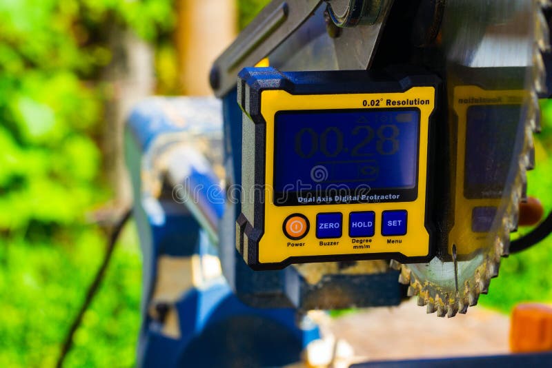Digital Protractor and Circular Saw Blade Stock Image - Image of edge ...