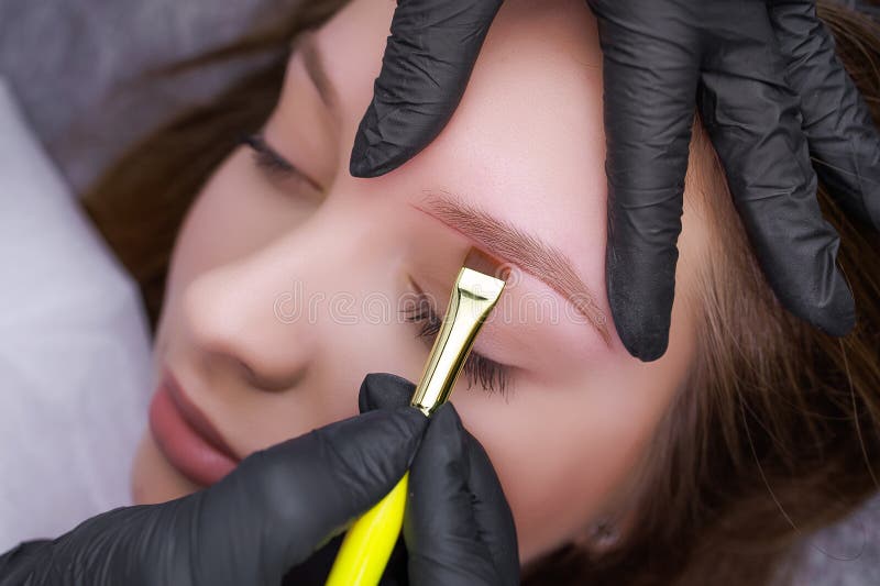 PMU Procedure, Permanent Eyebrow Makeup. Stock Photo - Image of salon ...
