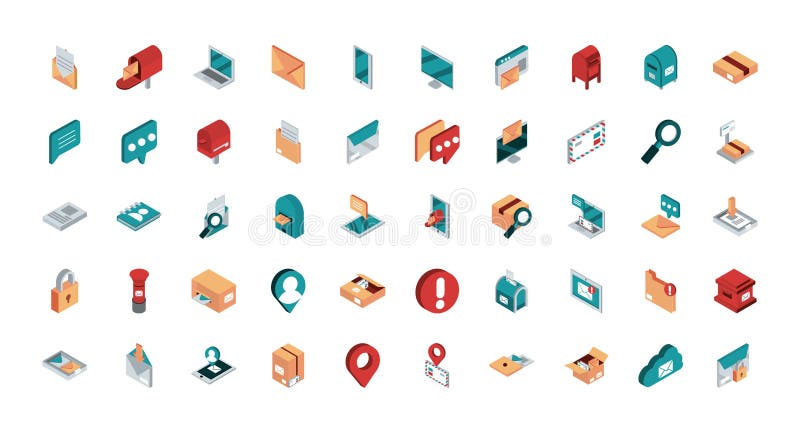 Correspondence Postal Mail Isometric Icons Set Stock Vector ...