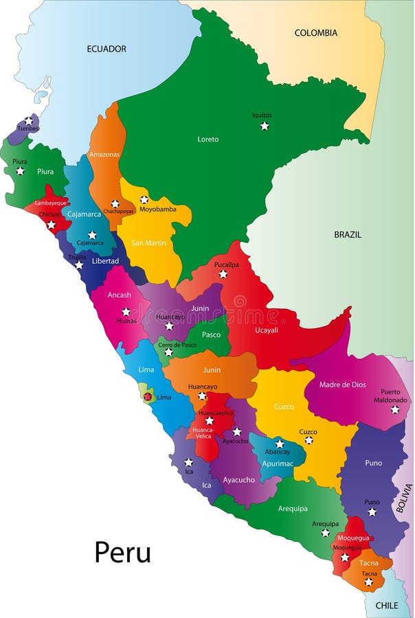 Mapa De Perú Con Regiones Y Sus Capitales Ilustración del Vector ...