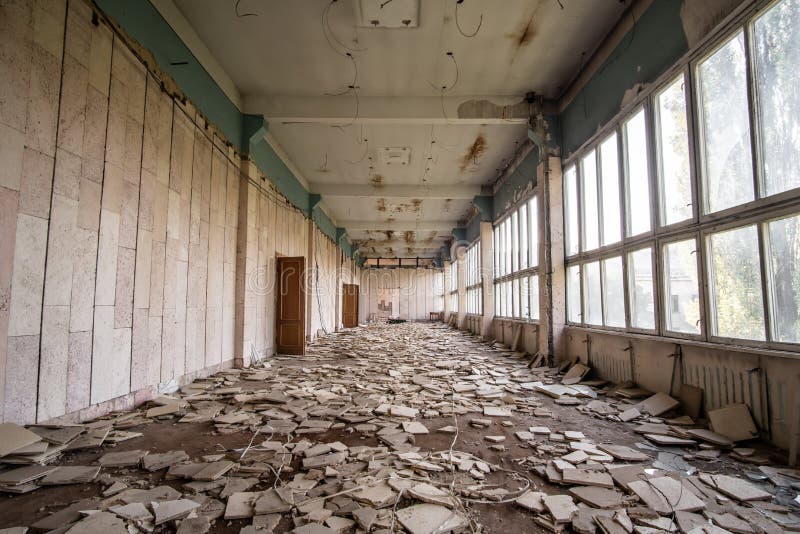 Corridor of an Abandoned Soviet Building of the 80s with Crumbling ...