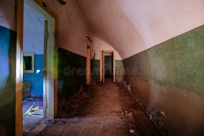 Corridor of Abandoned Soviet Bunker, Echo of Cold War Stock Photo ...