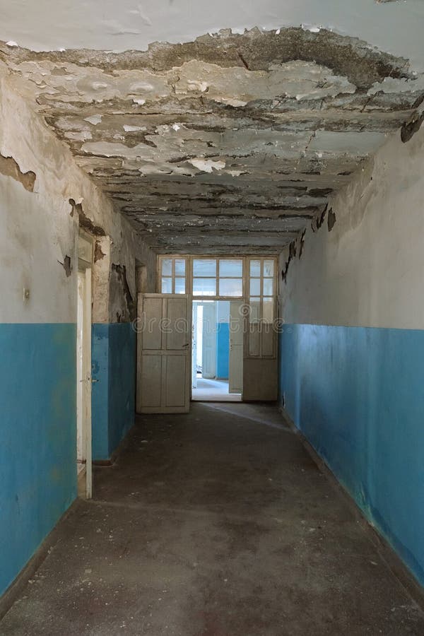 Corridor of an Abandoned Soviet Hospital Building with an Old Damaged ...