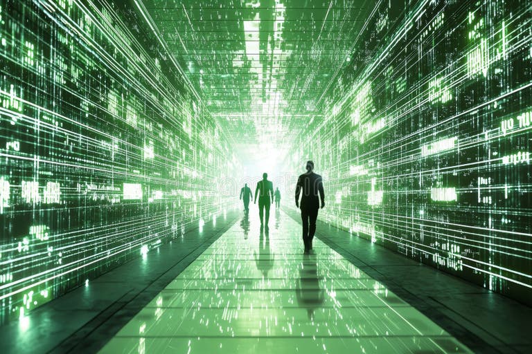 A Corridor with Advanced Design, Featuring Green Light Lines that ...