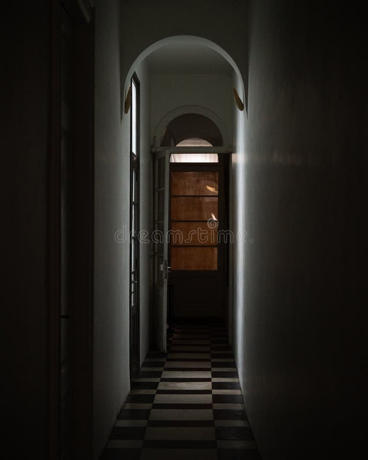 Corridor with Arch-shaped Elements and Tiled Floor Stock Photo - Image ...