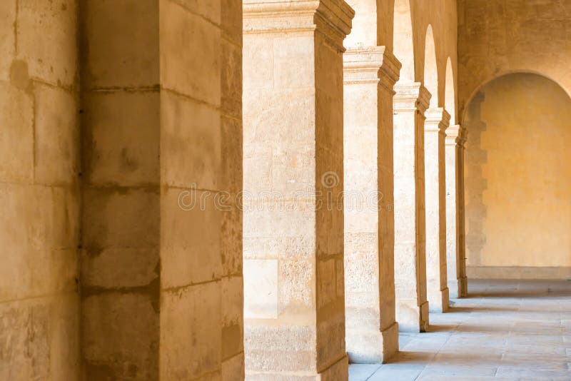 Corridor with Arch and Stone Columns Stock Image - Image of arch, italy ...