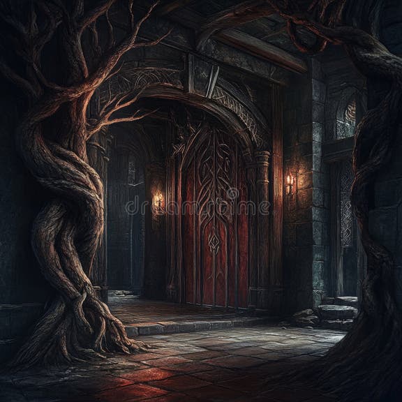 Corridor Archway Crafted from Wood with Complex Root Motifs Stock Photo ...