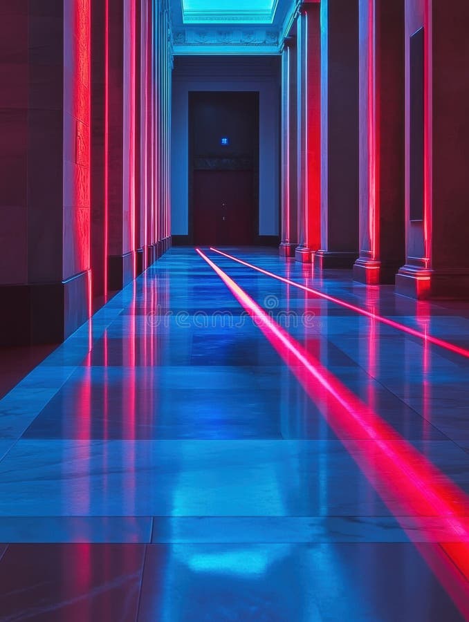 A Corridor Bathed in Red Laser Beams Creates a Captivating Ambiance ...