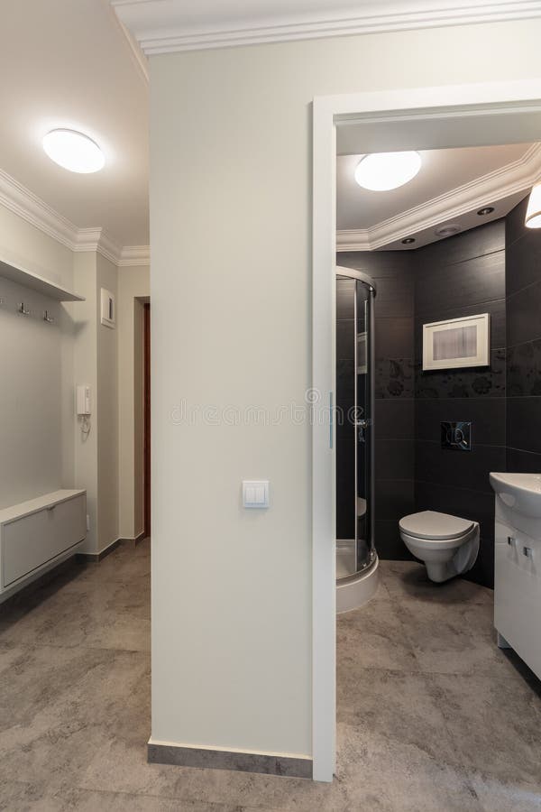 Corridor and bathroom stock image. Image of black, apartment - 57797101