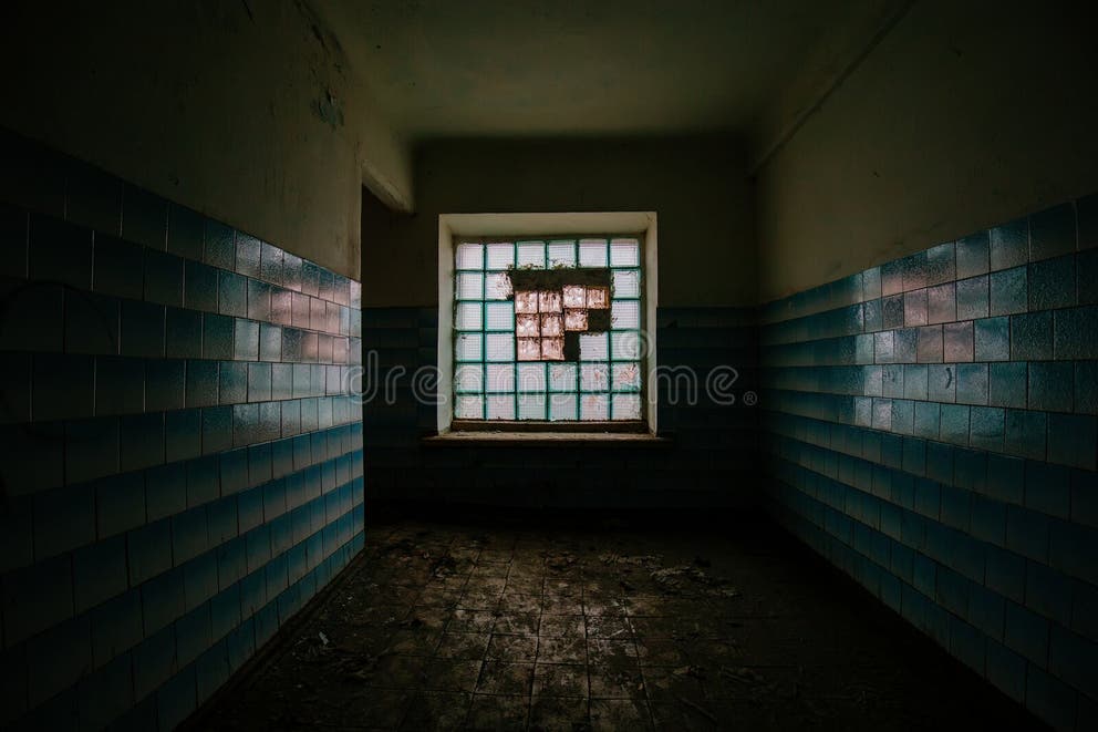 Corridor with Block Glass Window in Abandoned Building Stock Photo ...