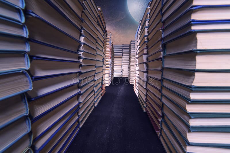 Corridor of Books Under a Fantastic Starry Sky Stock Photo - Image of ...