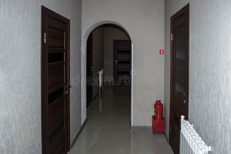 The Corridor of the Building with the Arch. Front View, Interior ...
