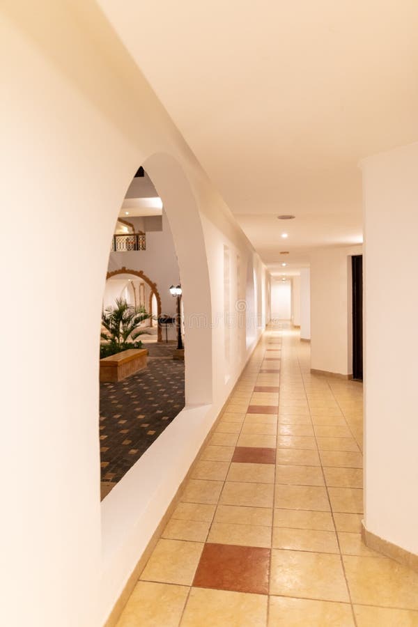 Corridor in the Building Illuminated at Night. Stock Photo - Image of ...