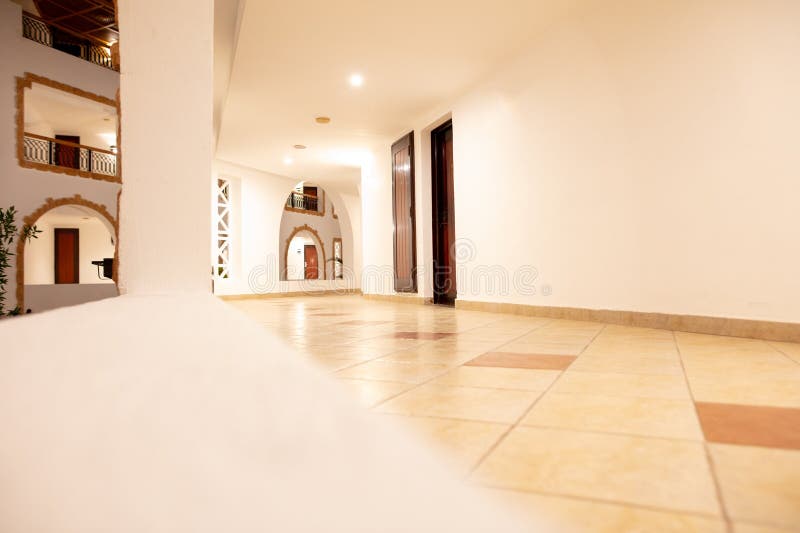 Corridor in the Building Illuminated at Night. Stock Image - Image of ...