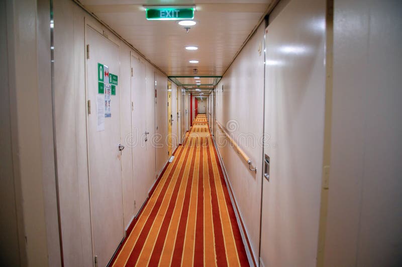 Corridor with Cabins on the Deck of the Cruise Ship Stock Image - Image ...