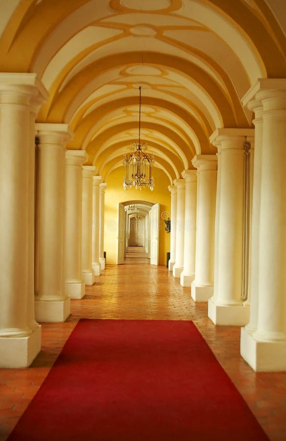 Classic Wide Corridor with Marble Floor and Carpet Stock Photo - Image ...