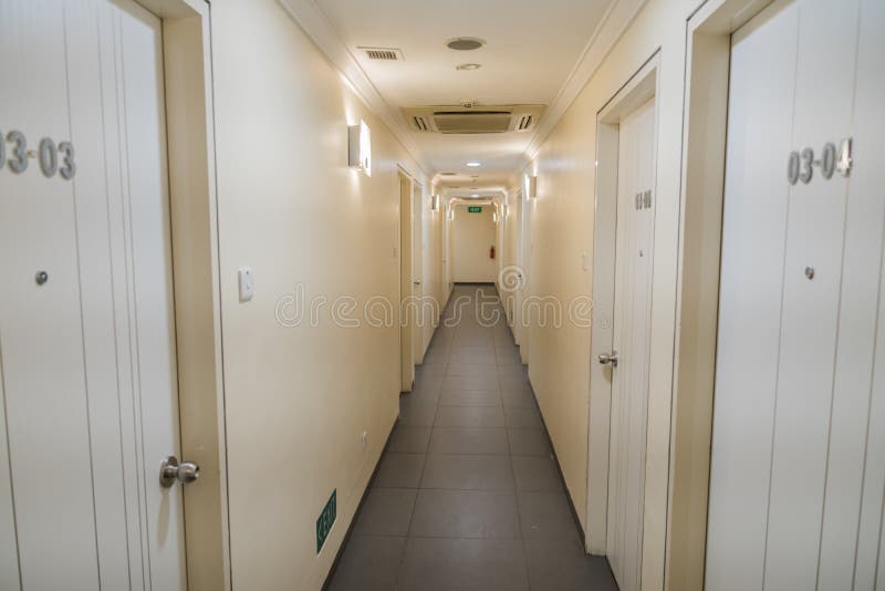 Corridor with Closed Doors in Office Residential Building or Hot Stock ...