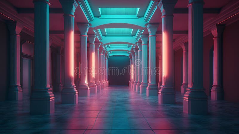 Corridor with Columns in Blue-violet Colors Generative AI Stock ...
