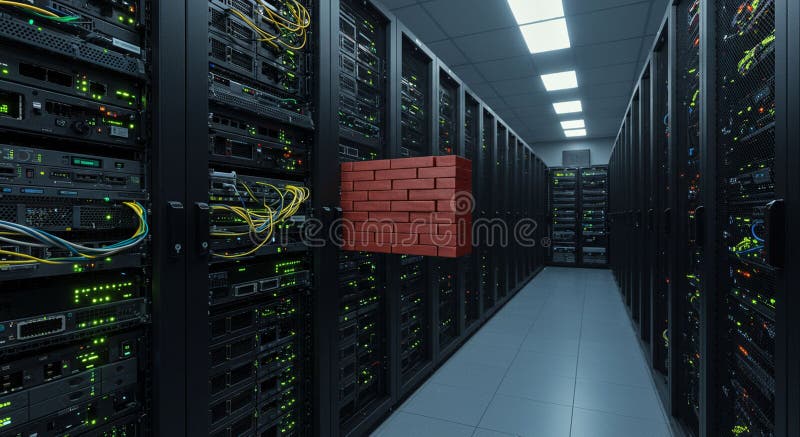 A Corridor within a Data Center Features Rows of Tall, Black Server ...