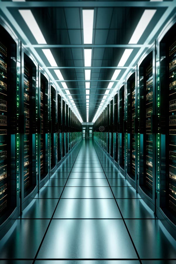 A Corridor in a Data Center Filled with Server Racks. Stock Photo ...
