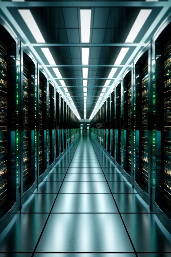 A Corridor in a Data Center Filled with Server Racks. Stock Photo ...