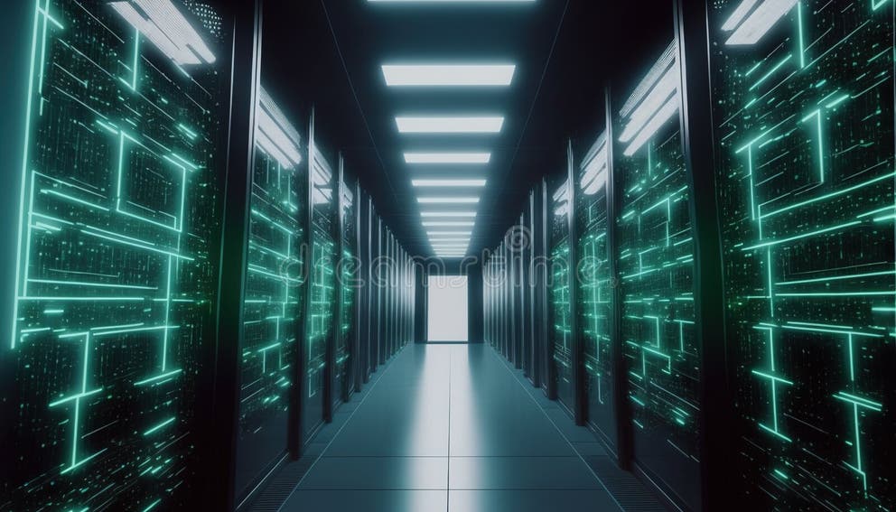 Corridor of Data Center with Racks of Server Computer for Cloud Computing Data Stock ...