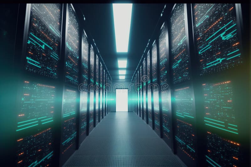 Corridor of Data Center with Racks of Server Computer for Cloud ...