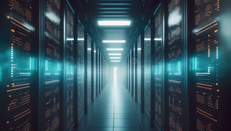 Corridor of Data Center with Racks of Server Computer for Cloud ...