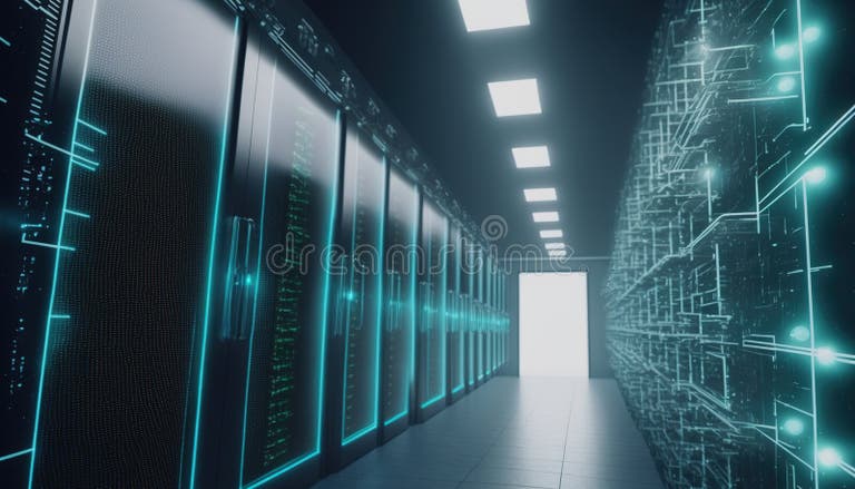 Corridor of Data Center with Racks of Server Computer for Cloud ...