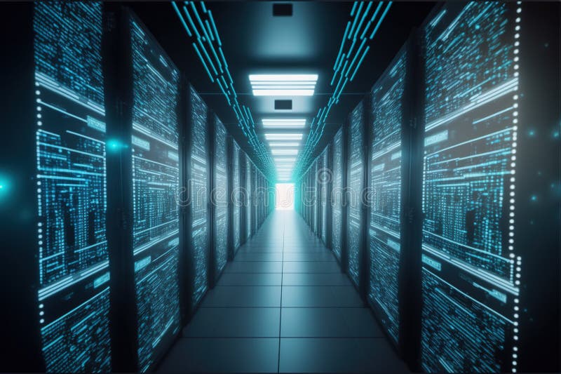 Corridor of Data Center with Racks of Server Computer for Cloud ...