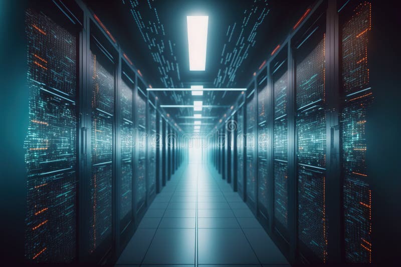 Corridor of Data Center with Racks of Server Computer for Cloud ...