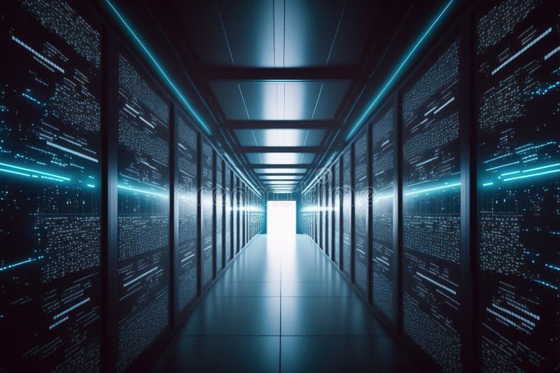 Corridor of Data Center with Racks of Server Computer for Cloud ...