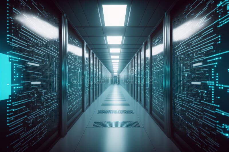 Corridor of Data Center with Racks of Server Computer for Cloud ...