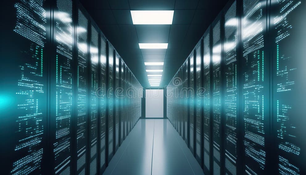 Corridor of Data Center with Racks of Server Computer for Cloud ...