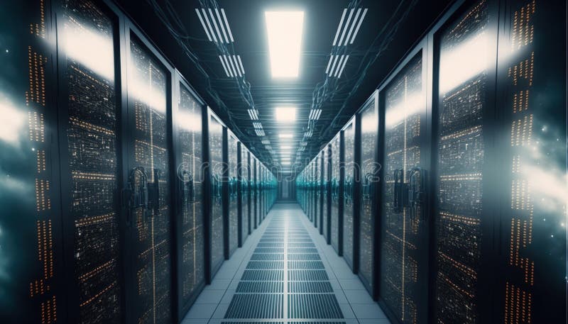 Corridor of Data Center with Racks of Server Computer for Cloud ...