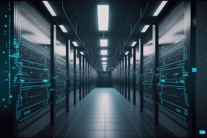 Corridor of Data Center with Racks of Server Computer for Cloud ...