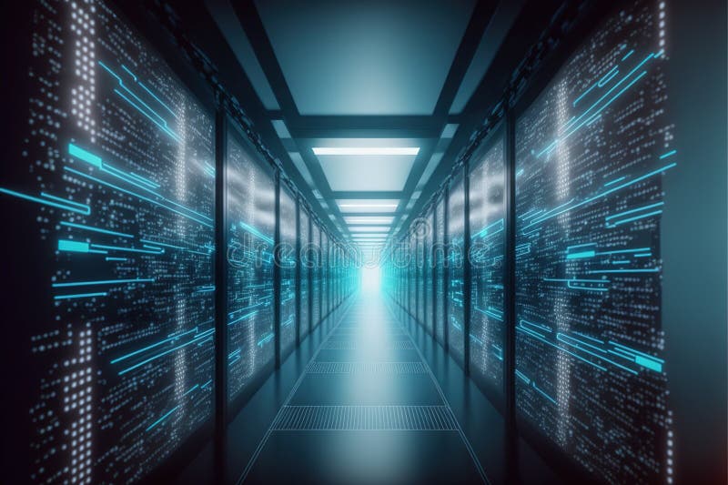 Corridor of Data Center with Racks of Server Computer for Cloud ...