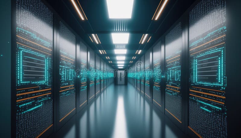 Corridor of Data Center with Racks of Server Computer for Cloud ...