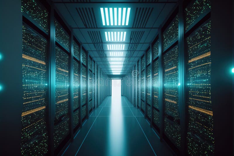 Corridor of Data Center with Racks of Server Computer for Cloud ...