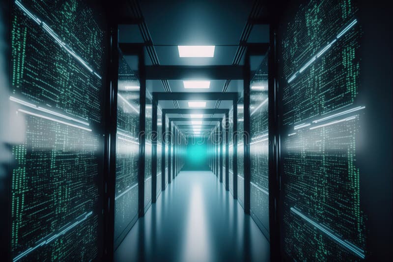 Corridor of Data Center with Racks of Server Computer for Cloud ...