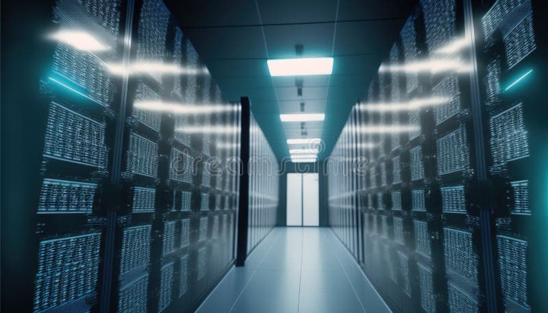 Corridor of Data Center with Racks of Server Computer for Cloud Computing Data Stock ...