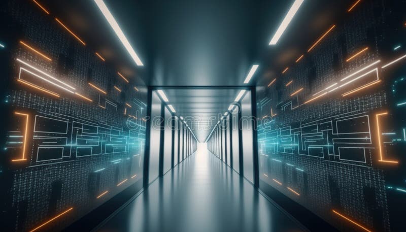 Corridor of Data Center with Racks of Server Computer for Cloud ...