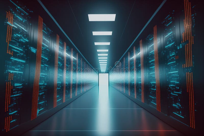 Corridor of Data Center with Racks of Server Computer for Cloud ...